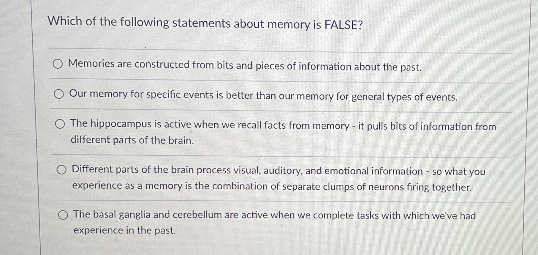 Solved Which of the following statements about memory is | Chegg.com
