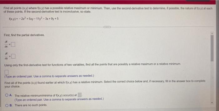 Solved Find all points (x,y) where f(x,y) has a possible | Chegg.com