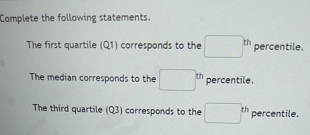 Solved Complete the following statements. The first quartile | Chegg.com