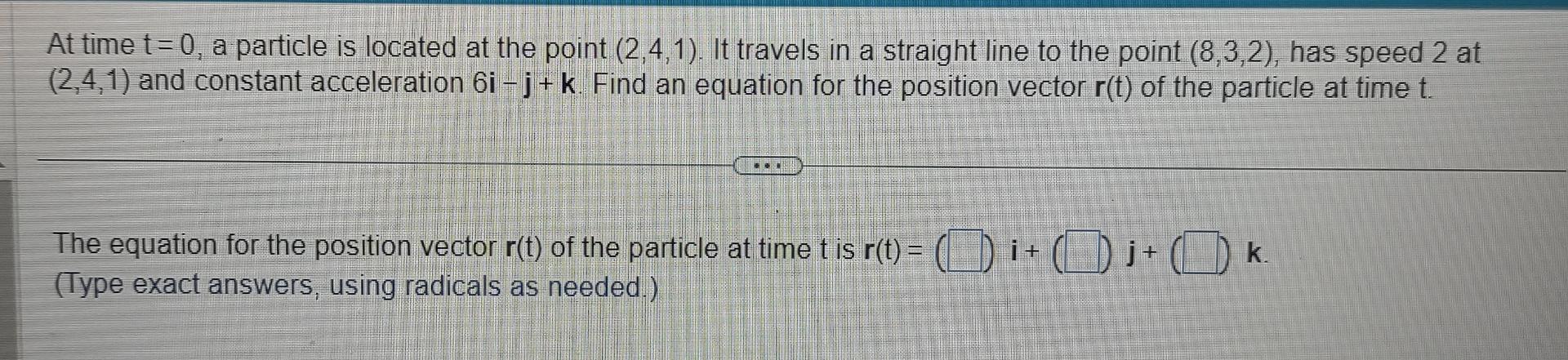 Solved At time t=0, ﻿a particle is located at the point | Chegg.com