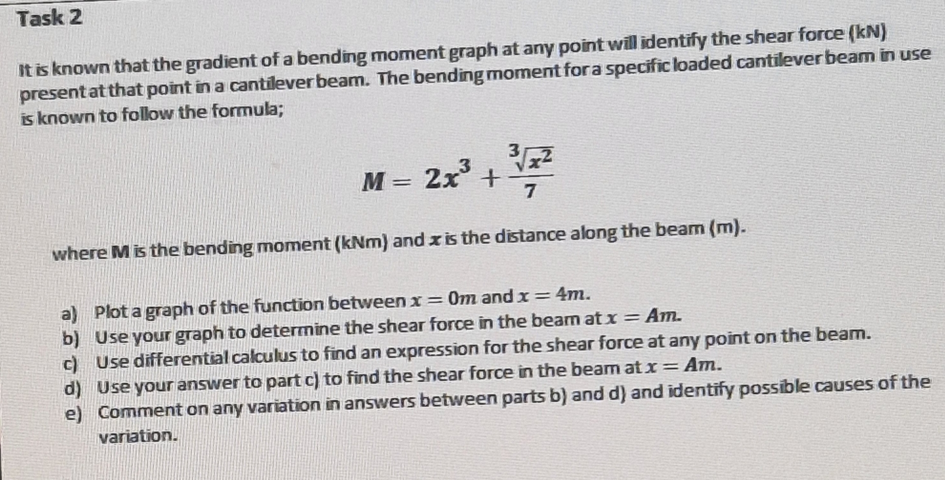 Solved Task 2It is known that the gradient of a bending | Chegg.com