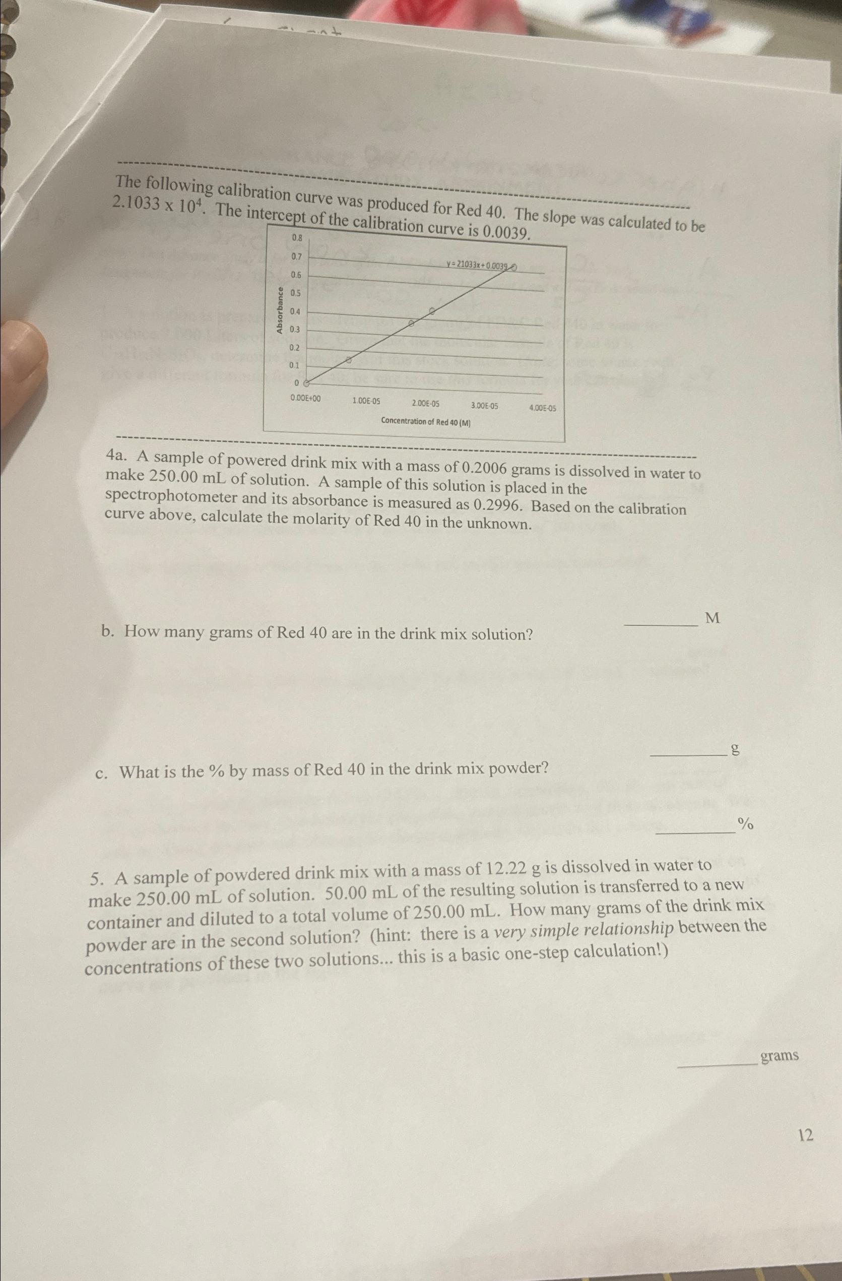 Solved The following calibration curve was produced for Red | Chegg.com