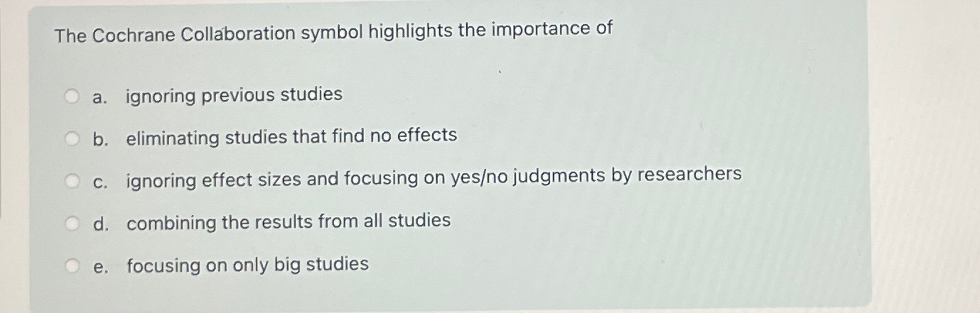 Solved The Cochrane Collaboration symbol highlights the | Chegg.com