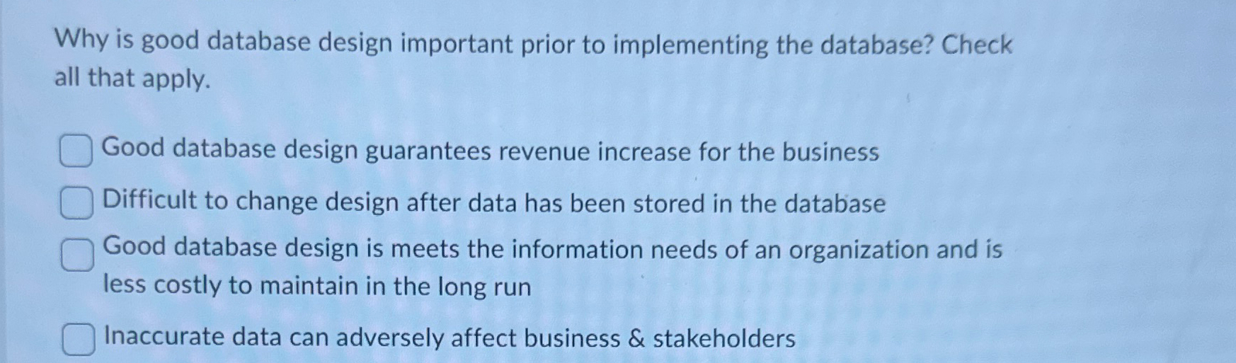 Solved Why is good database design important prior to | Chegg.com