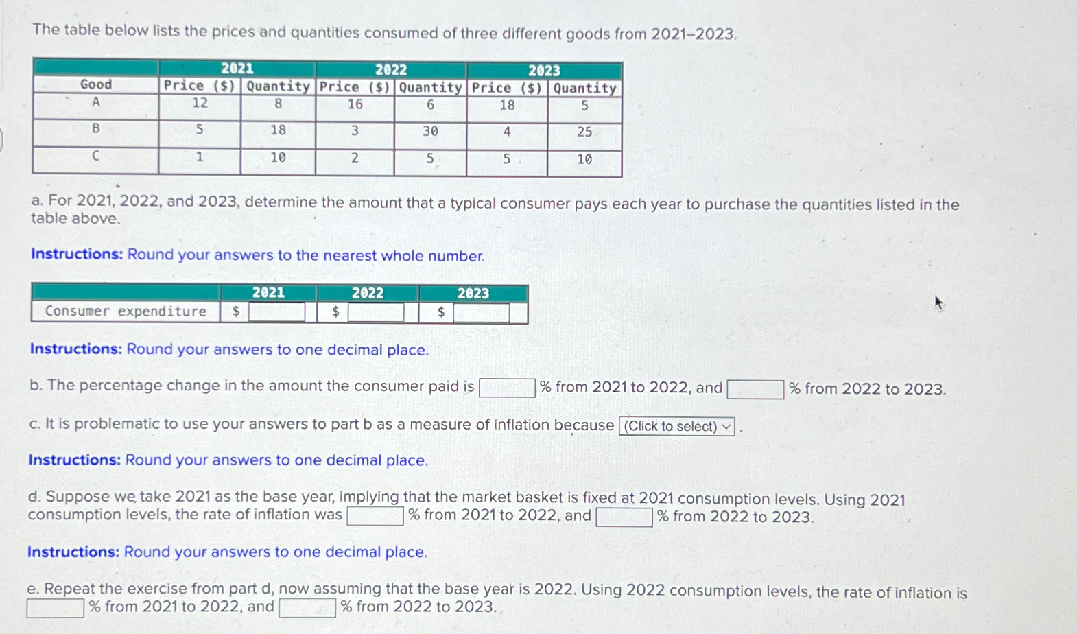 Solved The table below lists the prices and quantities | Chegg.com