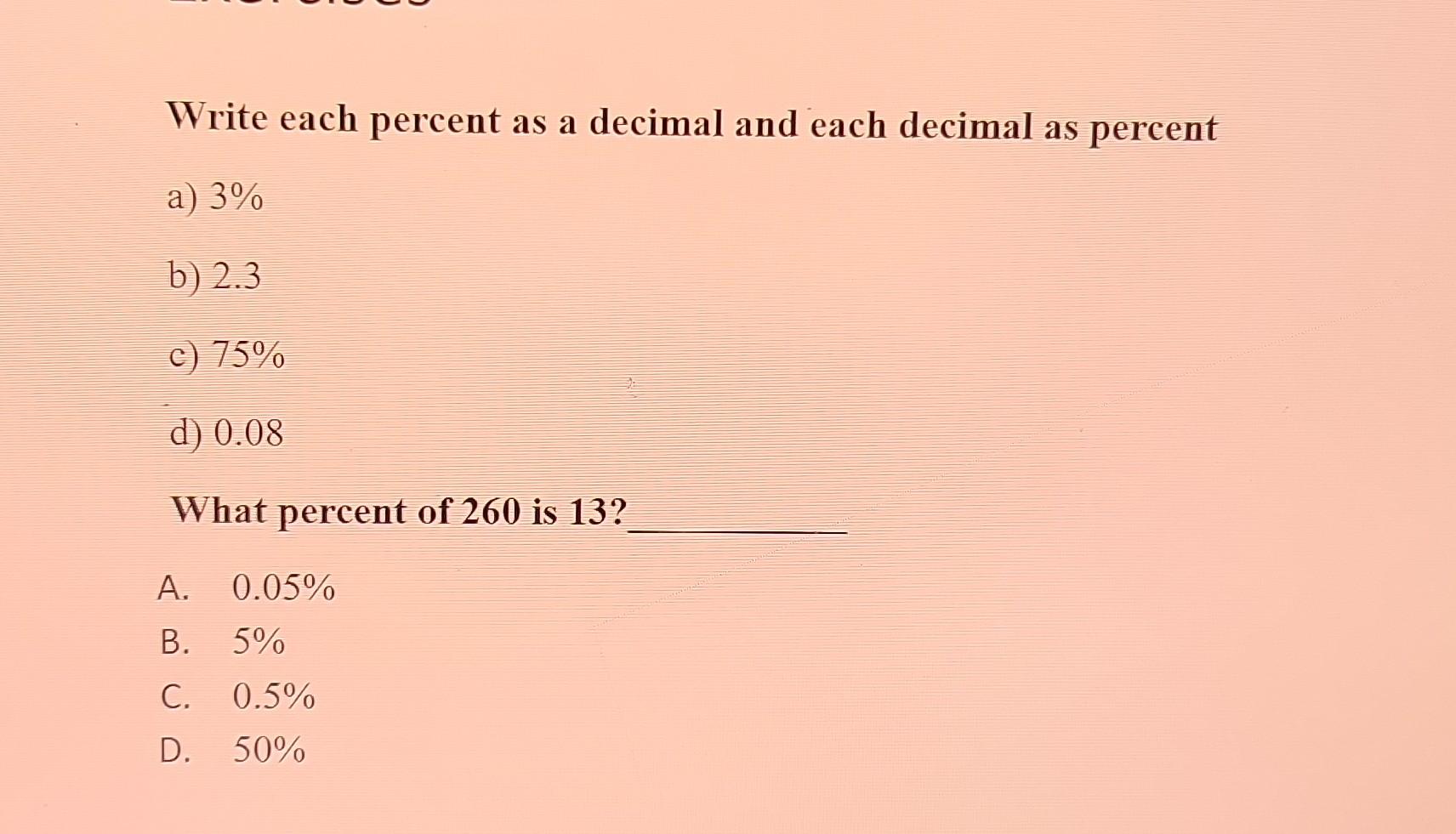 Solved Write each percent as a decimal and each decimal as | Chegg.com