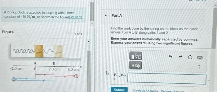 Solved A2.8-kg block is attached to a spring with a force | Chegg.com