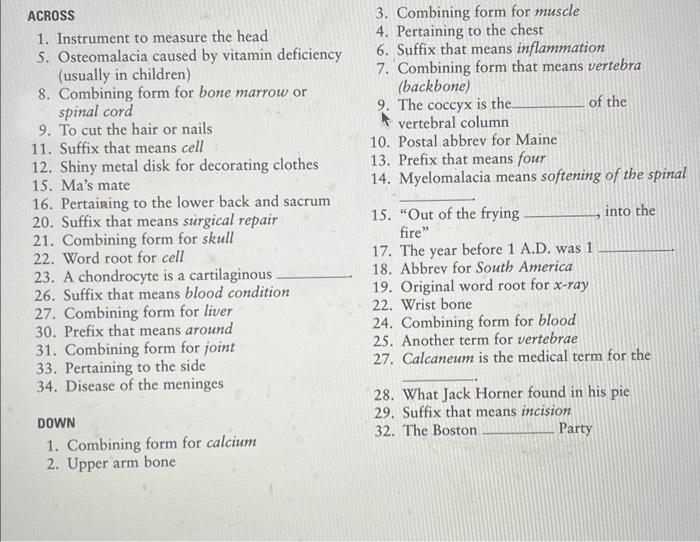 Solved ACROSS 3. Combining form for muscle 1. Instrument to | Chegg.com