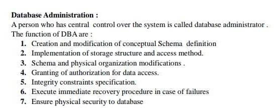 Solved Database Administration : A person who has central | Chegg.com