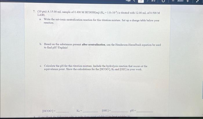 Solved 7. (10 pts) A 15.00 mL sample of | Chegg.com