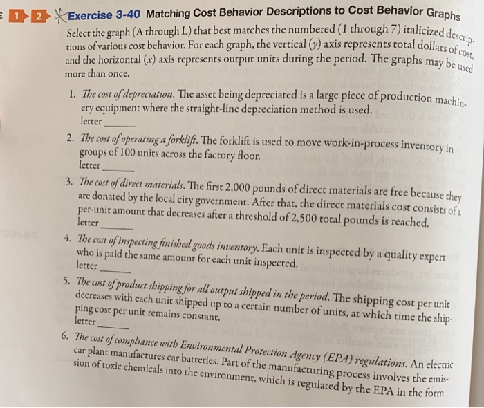 Solved E 1 2 Exercise 3-40 Matching Cost Behavior | Chegg.com