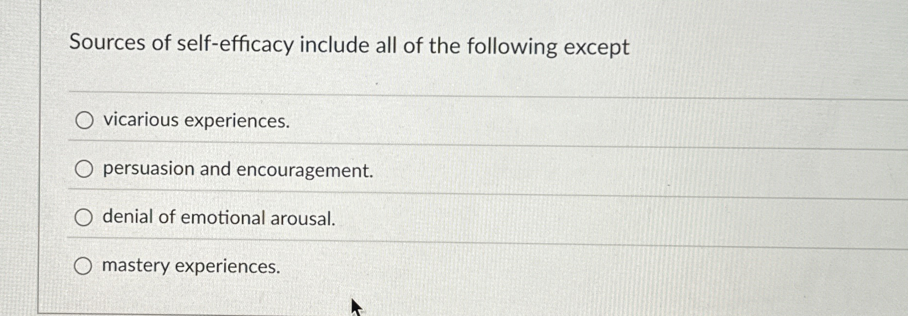 Solved Sources of self-efficacy include all of the following | Chegg.com