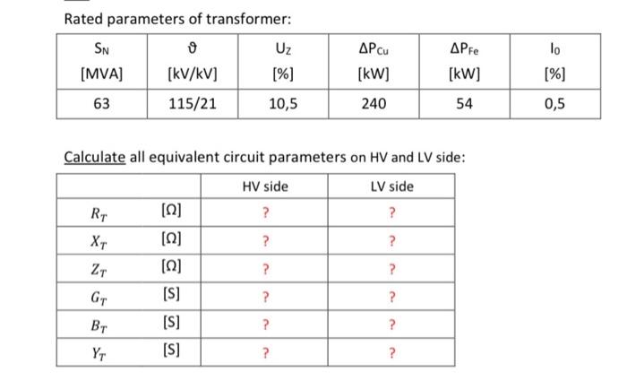 Rated parameters of transformer: Calculate all | Chegg.com