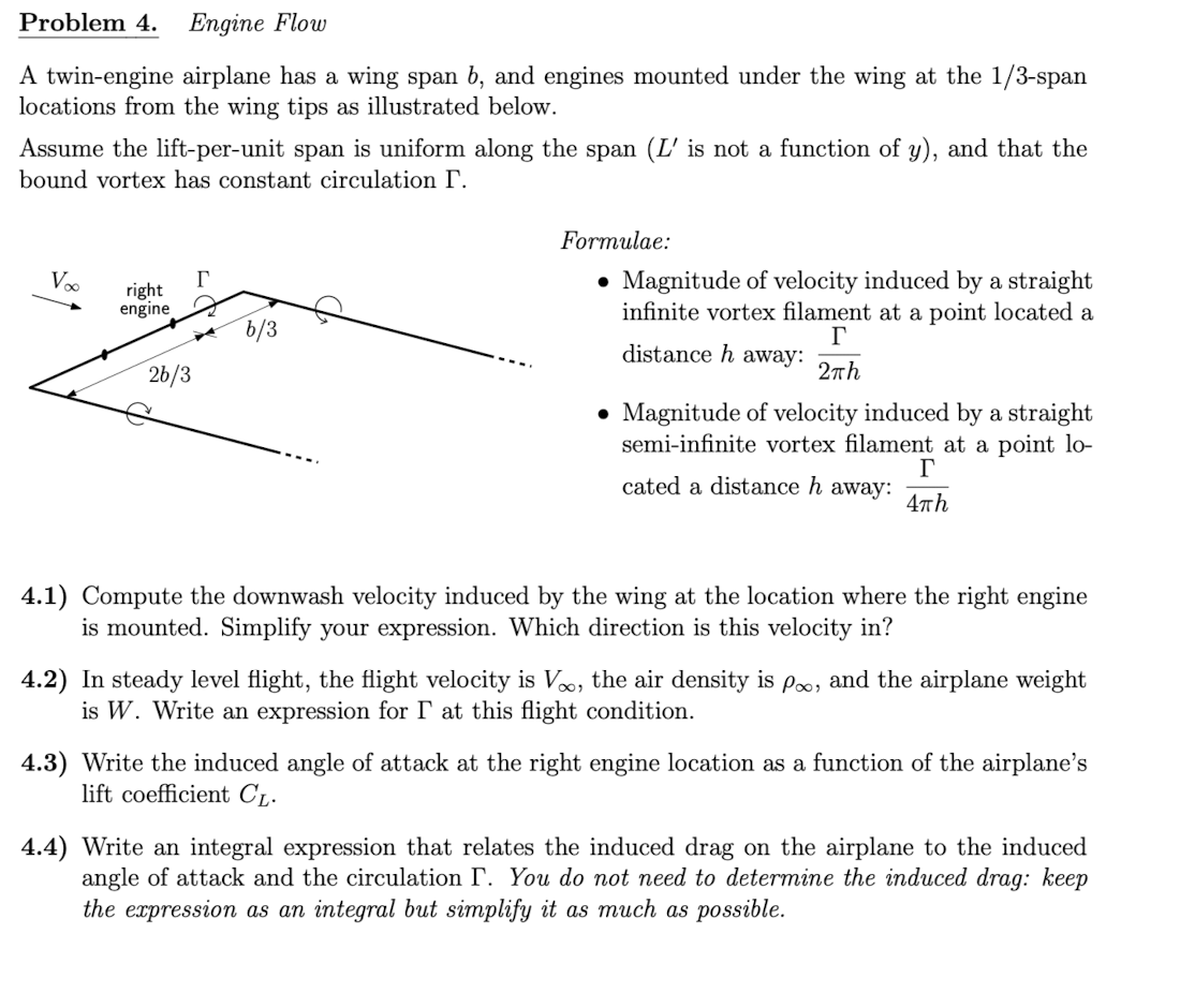 Solved Problem 4. ﻿Engine FlowA twin-engine airplane has a | Chegg.com