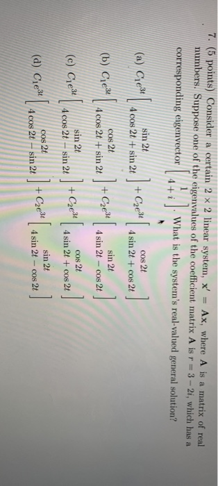 Solved 7. (5 points) Consider a certain 2 x 2 linear system, | Chegg.com