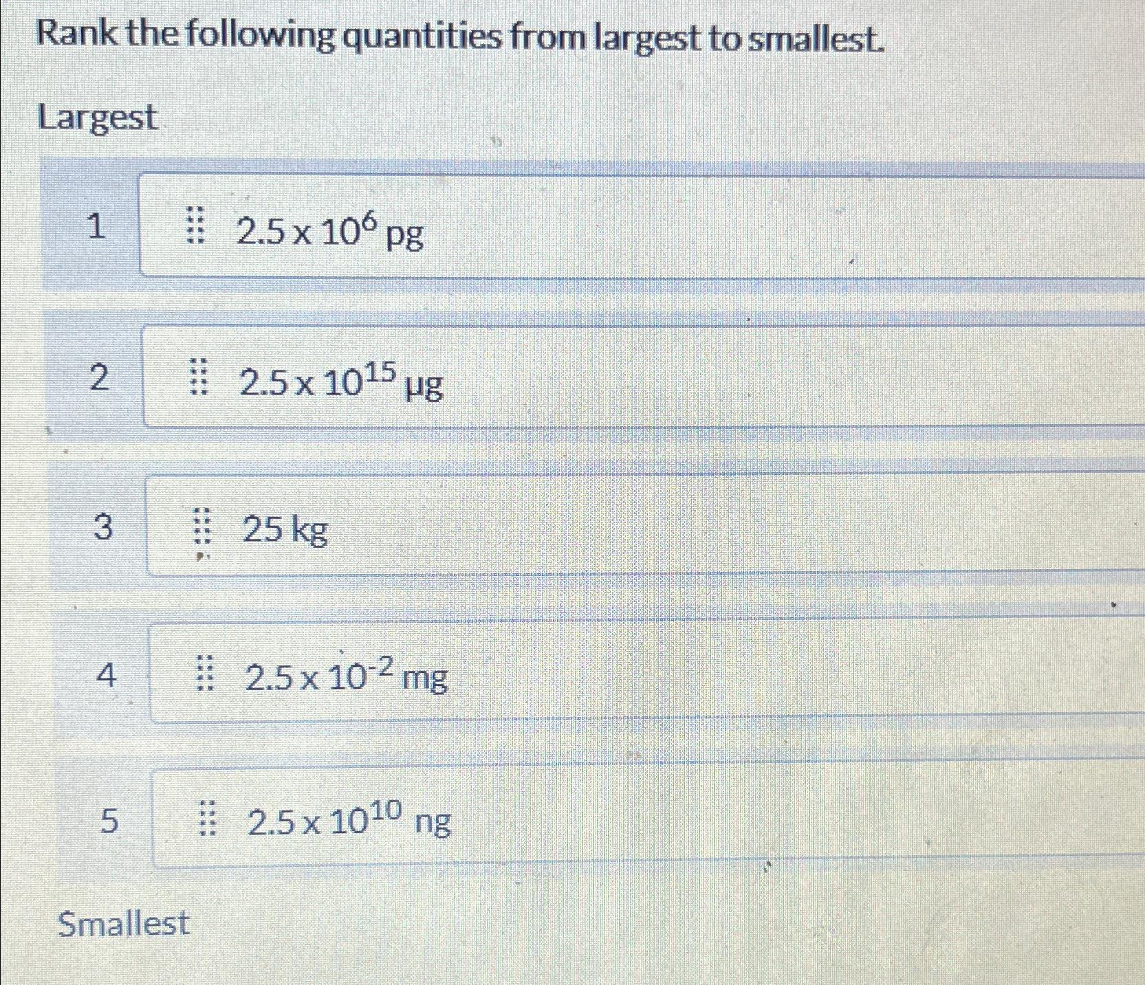 Solved Rank the following quantities from largest to | Chegg.com