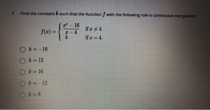 Solved 7. Find the constant k such that the function f with | Chegg.com
