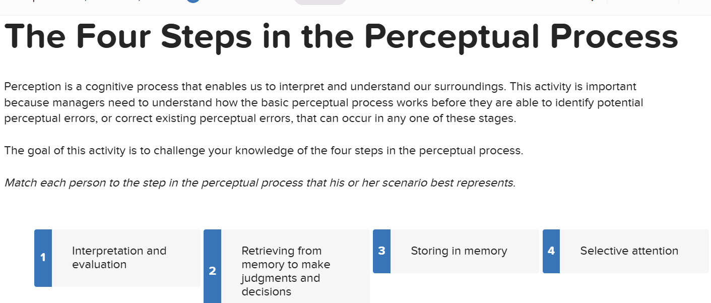 Solved The Four Steps in the Perceptual ProcessPerception is | Chegg.com