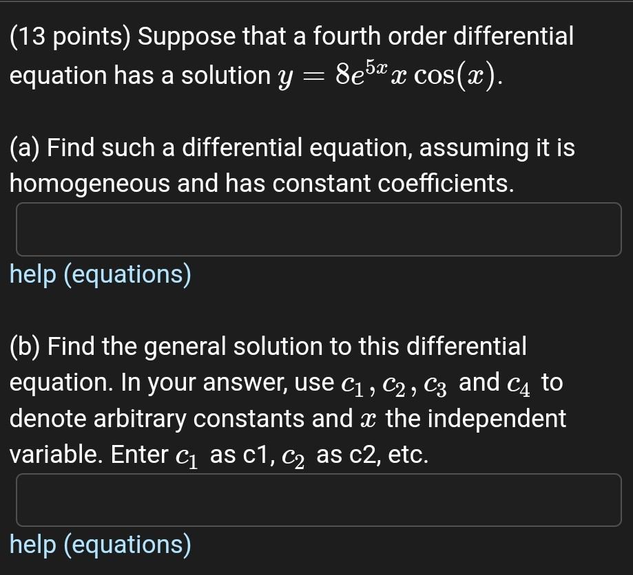 Solved 13 Points Suppose That A Fourth Order Differential