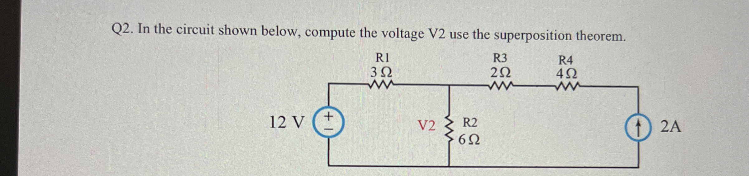 Solved Q2. ﻿In the circuit shown below, compute the voltage | Chegg.com
