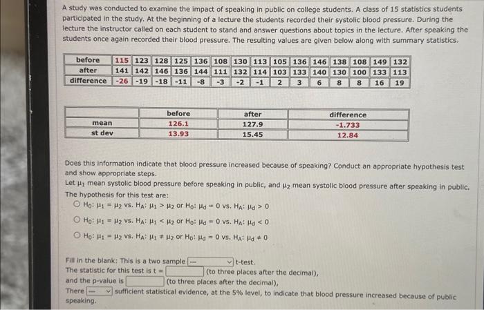 Solved A study was conducted to examine the impact of | Chegg.com