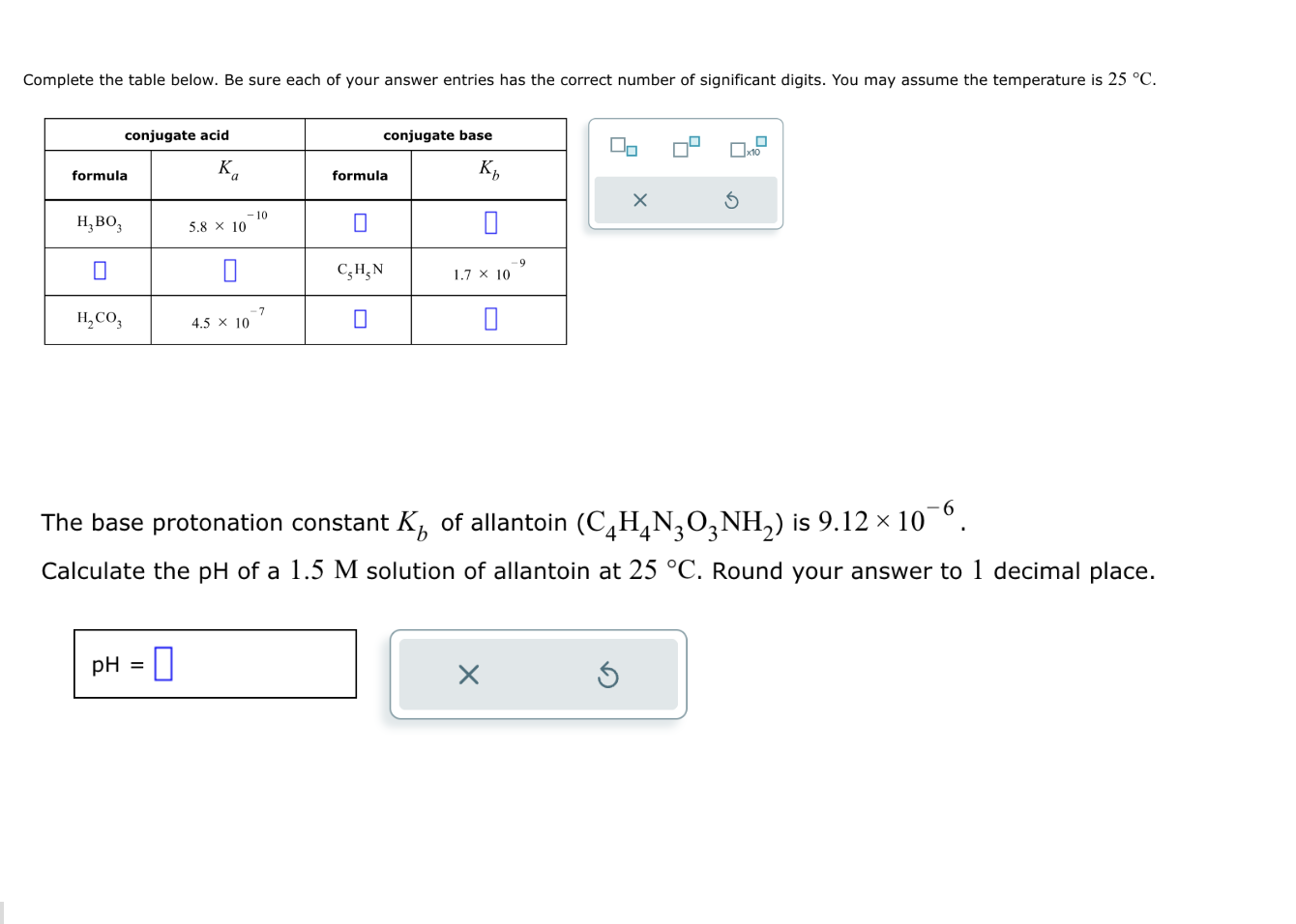 Solved The base protonation constant Kb ﻿of allantoin | Chegg.com