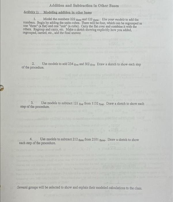 Solved Addition and Subtraction in Other Bases Activity: | Chegg.com