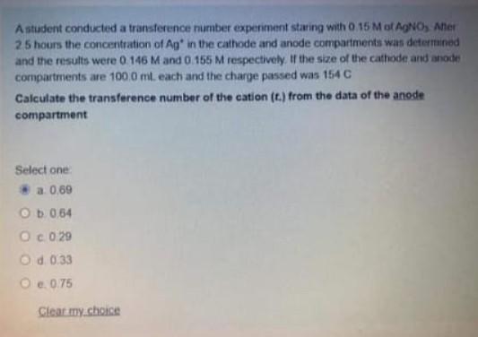 Solved A student conducted a transference number experiment | Chegg.com