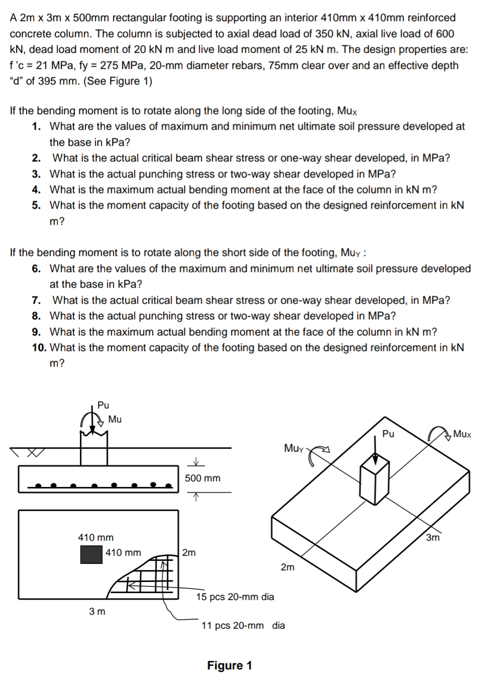 A 2 m×3 m×500 mm rectangular footing is supporting an | Chegg.com