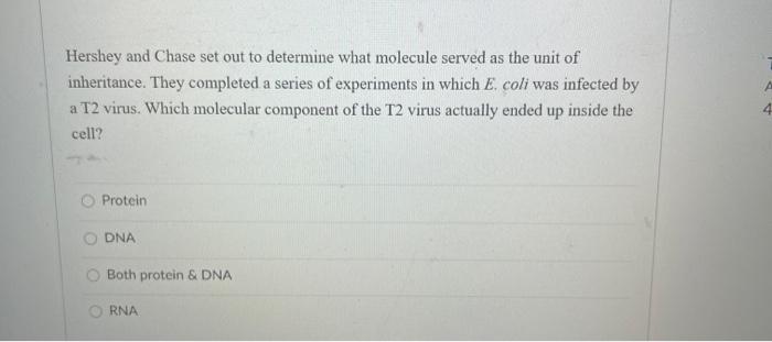 Solved Hershey and Chase set out to determine what molecule | Chegg.com
