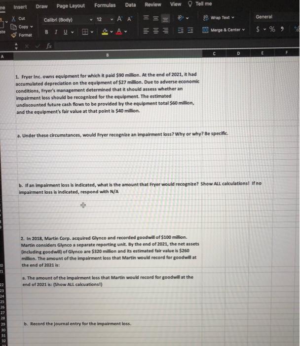 Solved Insert Draw Page Layout Formulas Data Review Tell me | Chegg.com
