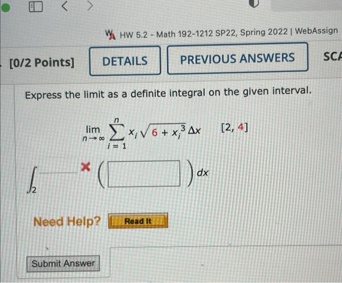 Solved express the limit as a definite integral on the given | Chegg.com