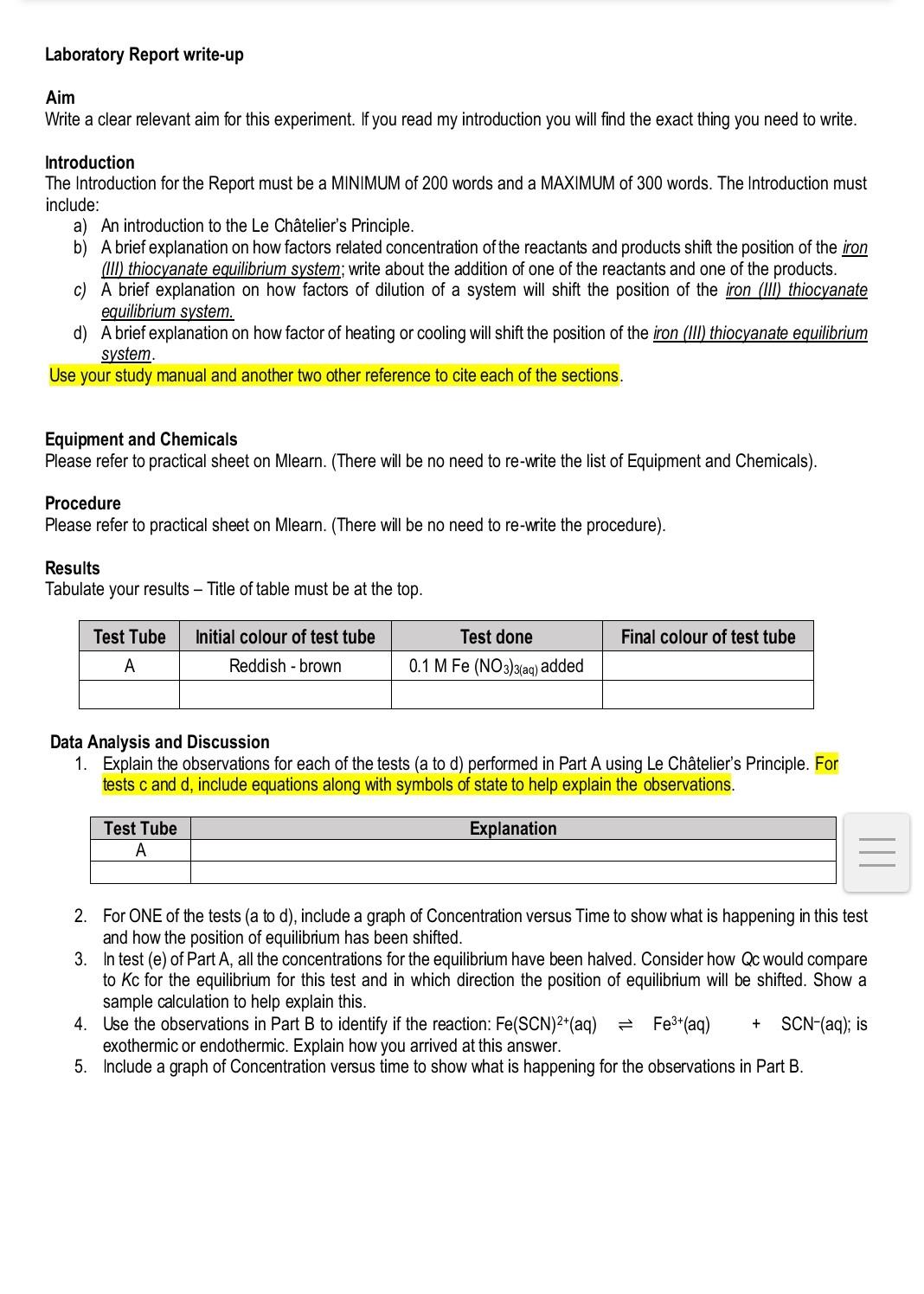 Solved Introduction The solution of iron (III) thiocyanate | Chegg.com