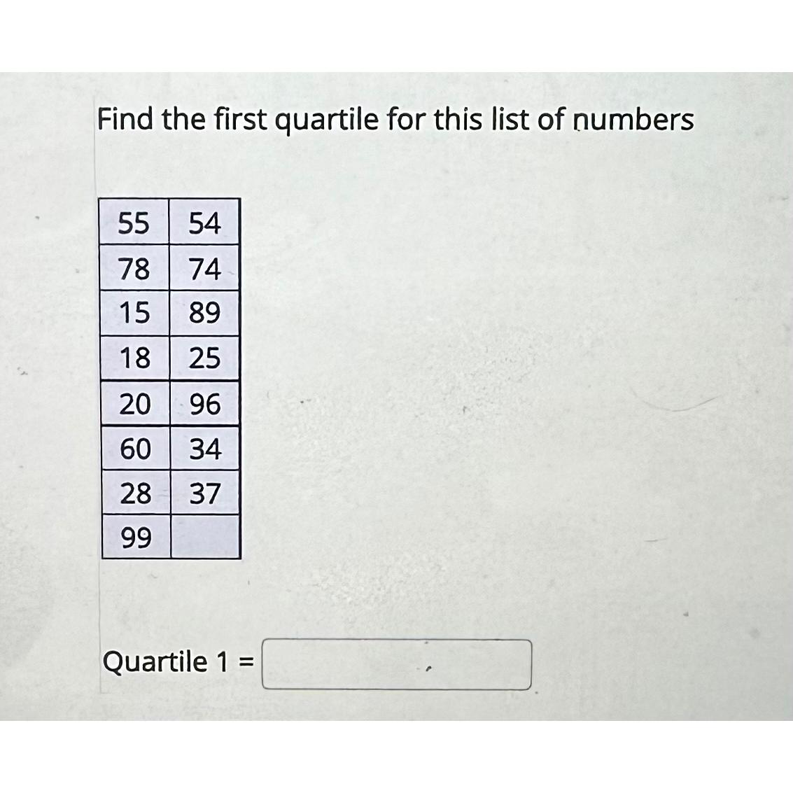 Solved Find the first quartile for this list of | Chegg.com