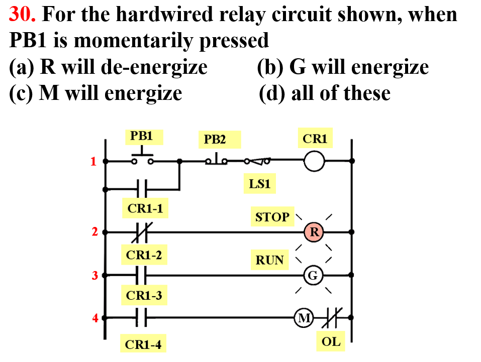 Solved 30. ﻿For the hardwired relay circuit shown, when PB 1 | Chegg.com