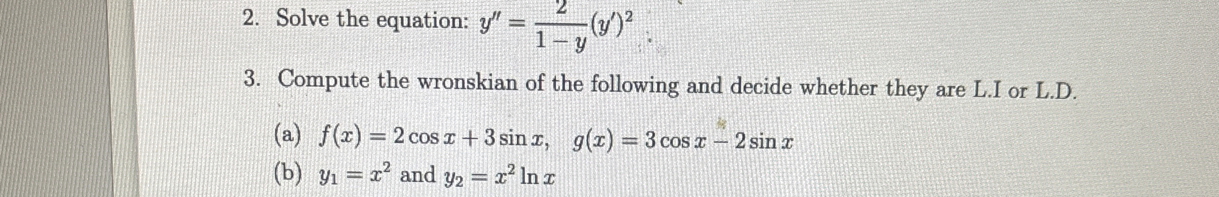 Solved Solve the equation: y''=21-y(y')2Compute the | Chegg.com