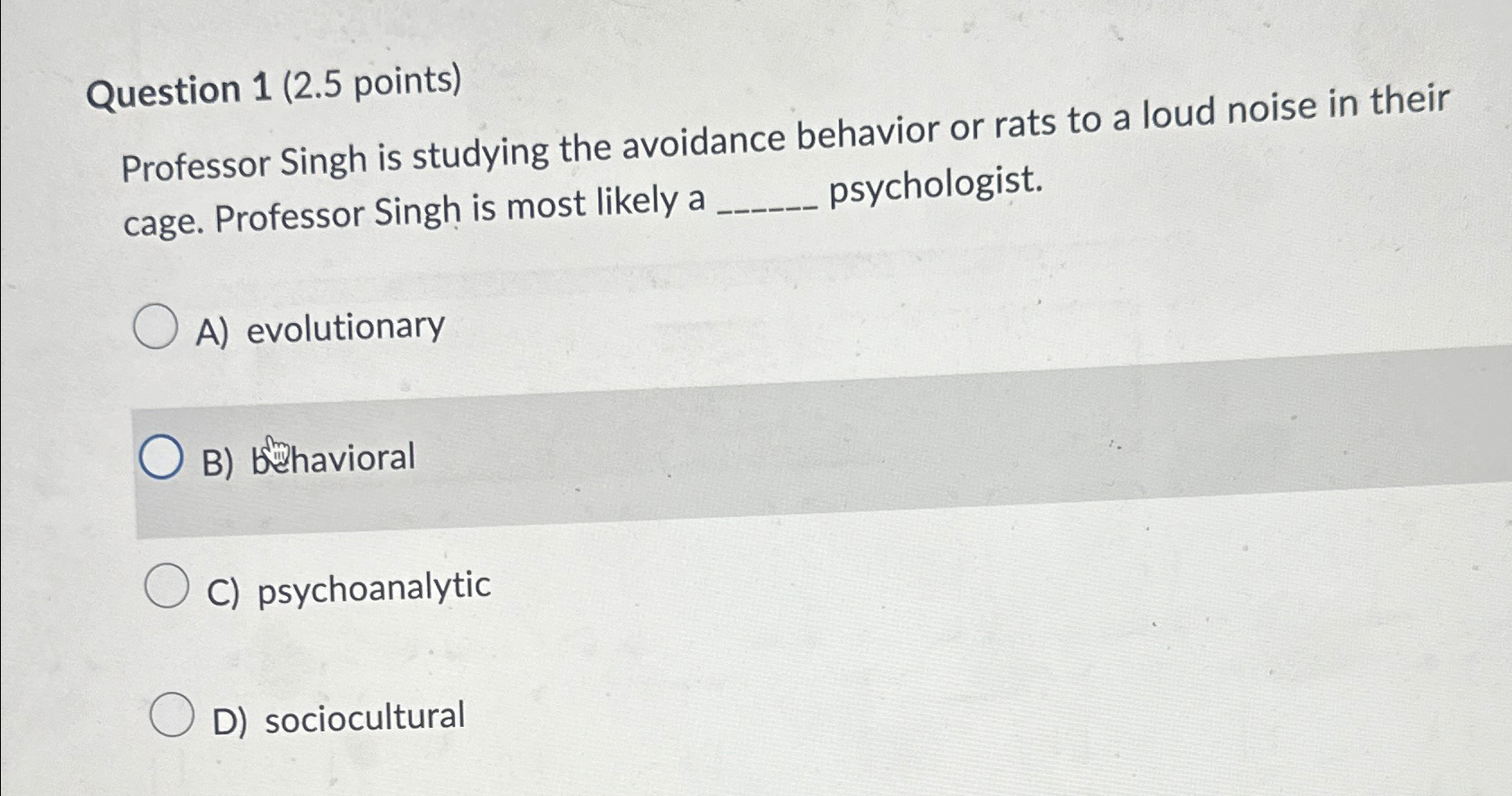 Solved Question 1 (2.5 ﻿points)Professor Singh is studying | Chegg.com