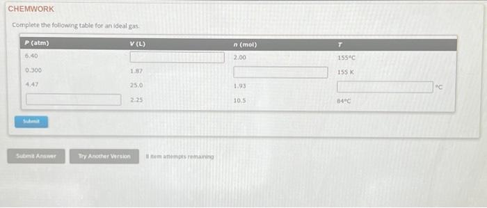 Solved Complete the following table for an ideal yas | Chegg.com