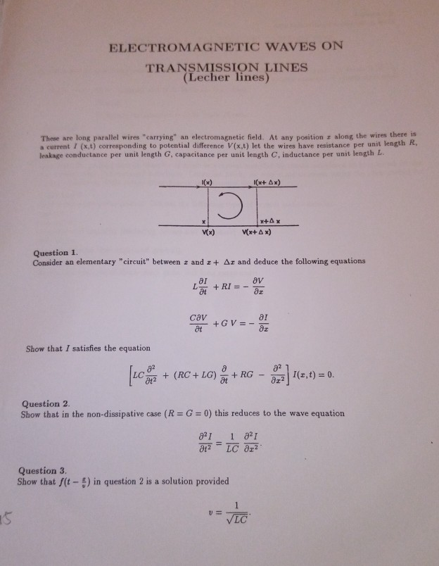 Solved ELECTROMAGNETIC WAVES ON TRANSMISSION LINES (Lecher | Chegg.com