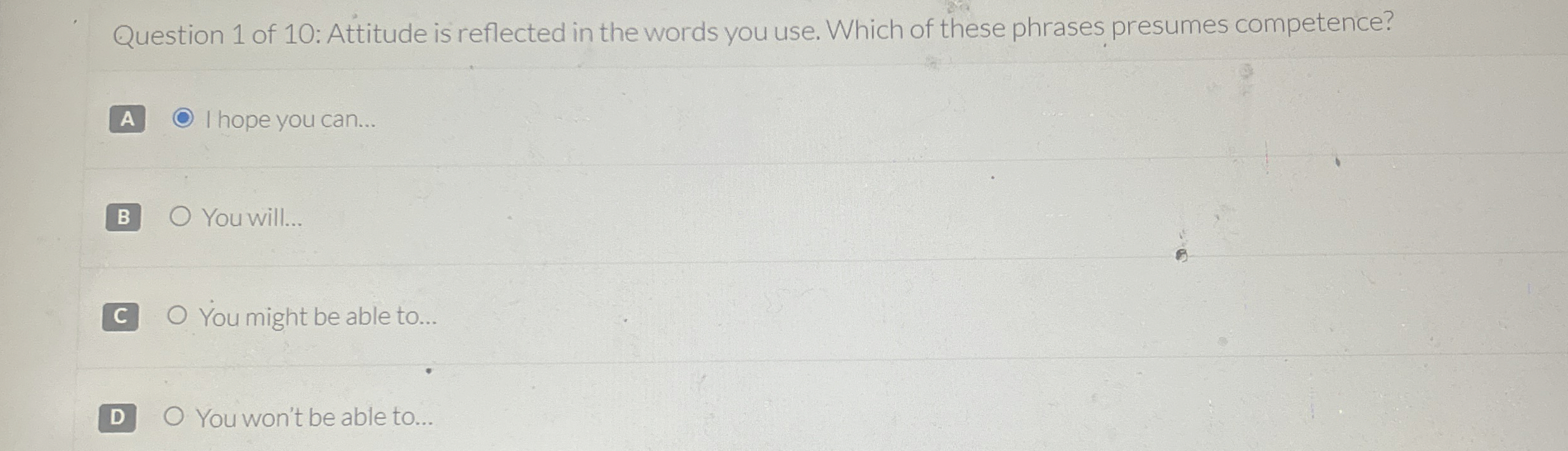 Solved Question 1 ﻿of 10: Attitude is reflected in the words | Chegg.com