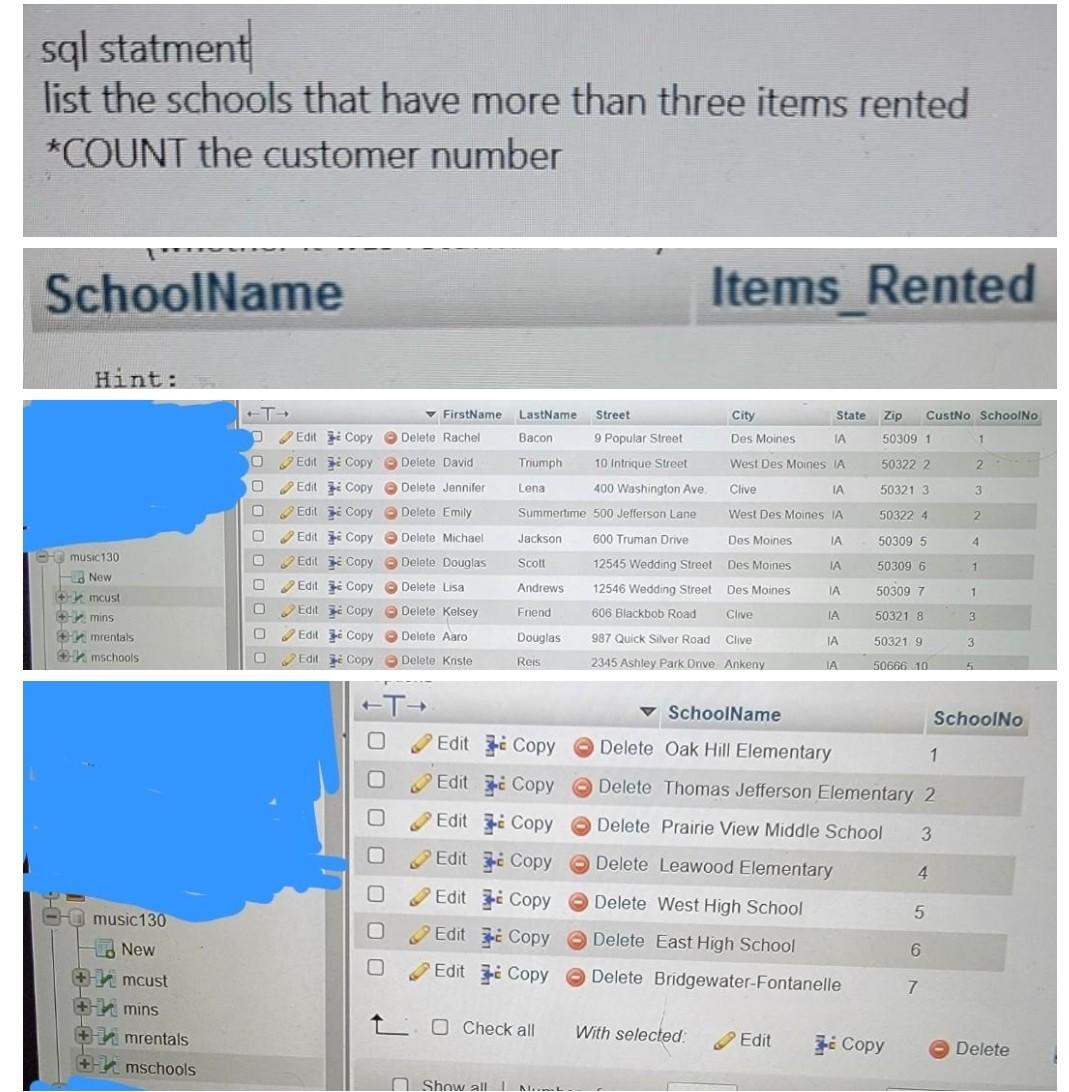 Solved sql statment list the schools that have more than | Chegg.com