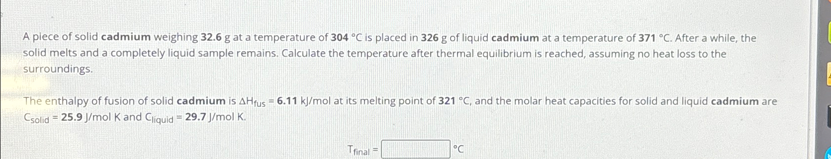 Solved A piece of solid cadmium weighing 32.6g ﻿at a | Chegg.com