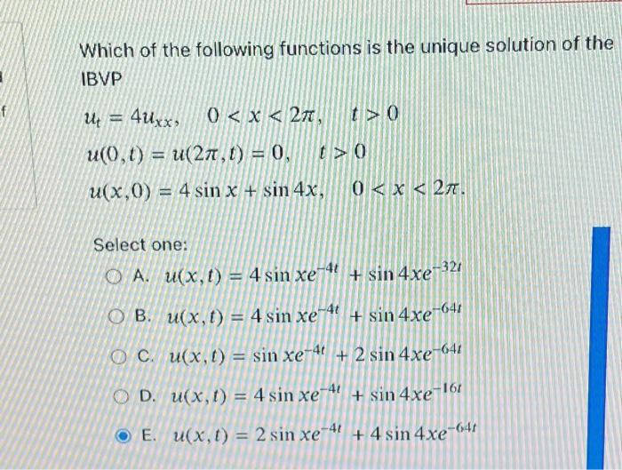 Solved Which of the following functions is the unique | Chegg.com