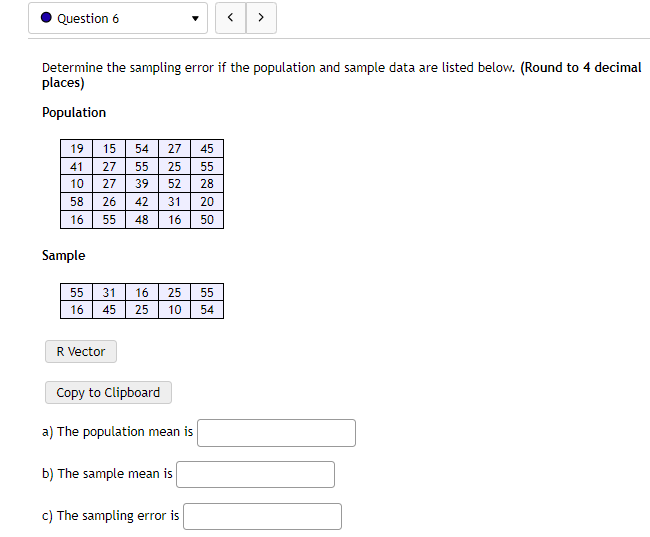 Solved Determine the sampling error if the population and | Chegg.com