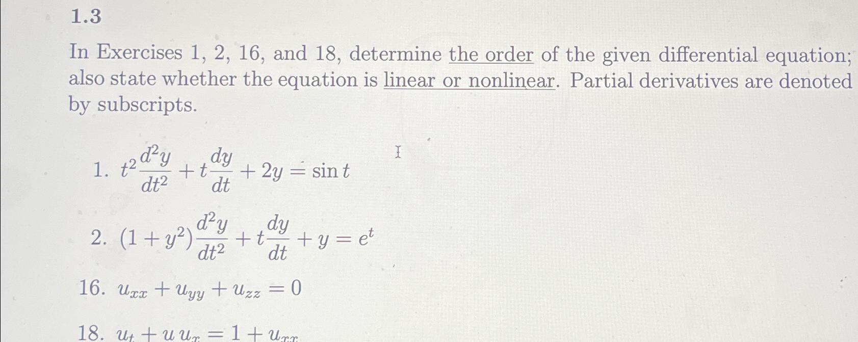 Solved 1 3in Exercises 1 2 ﻿determine The Order Of The