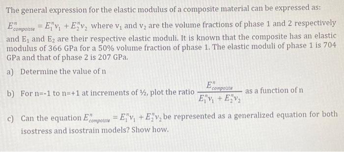Solved + The general expression for the elastic modulus of a | Chegg.com