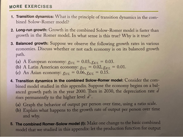 MORE EXERCISES 1. Transition dynamics: What is the | Chegg.com
