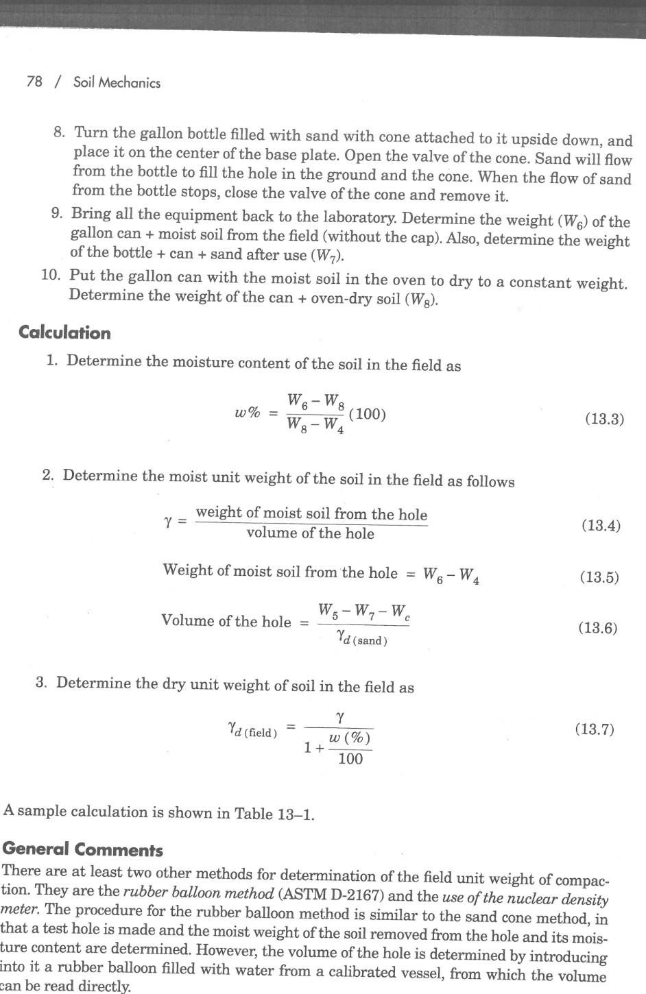 Determination of Field Unit Weight of Compaction by | Chegg.com