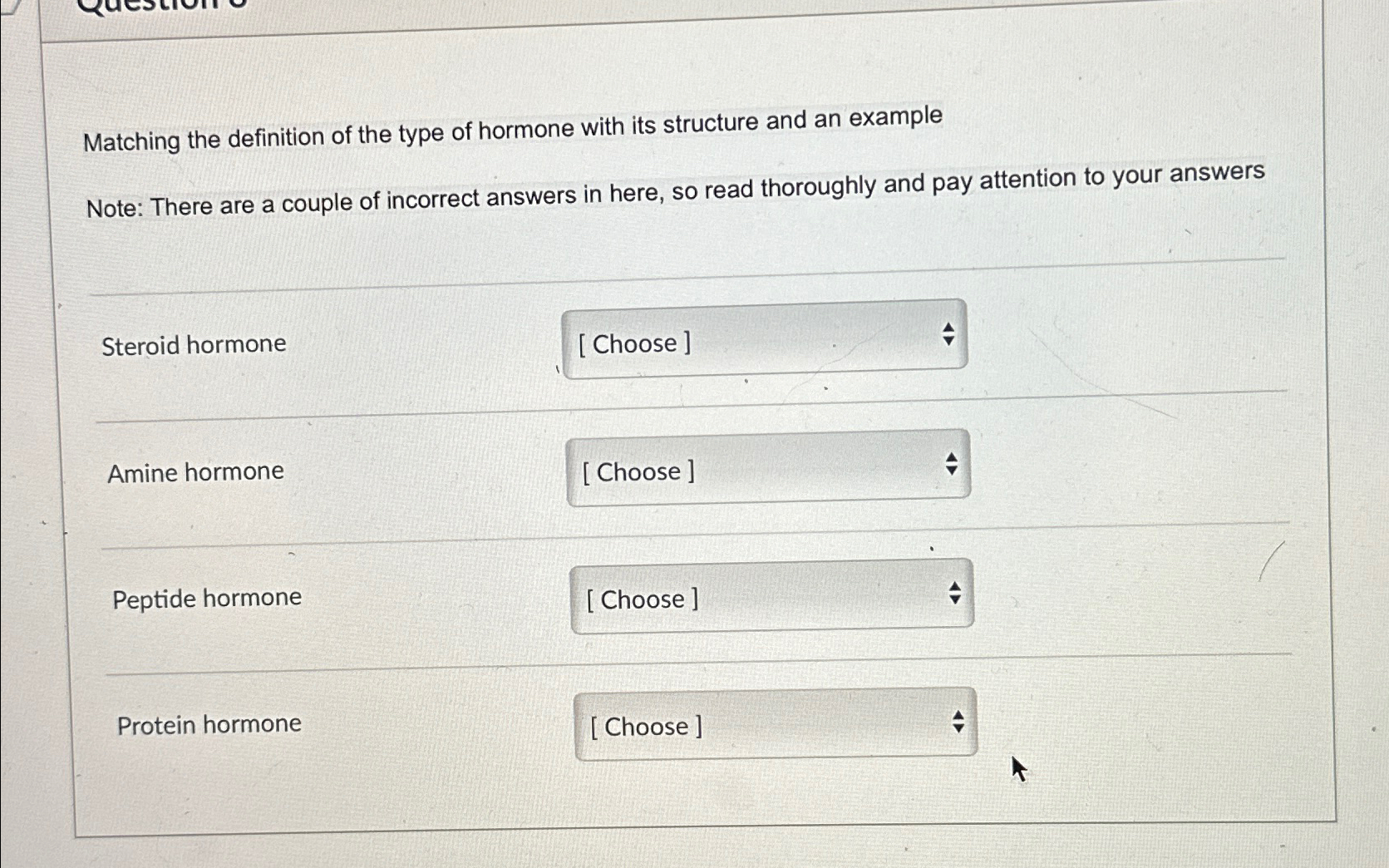 Matching the definition of the type of hormone with | Chegg.com