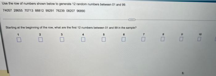 Solved Use the row of numbers shown below to generate 12 | Chegg.com